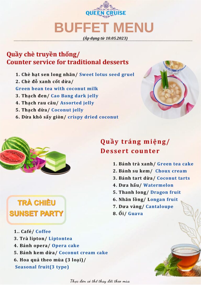 Menu buffet Queen Cruises - Queen Cruises